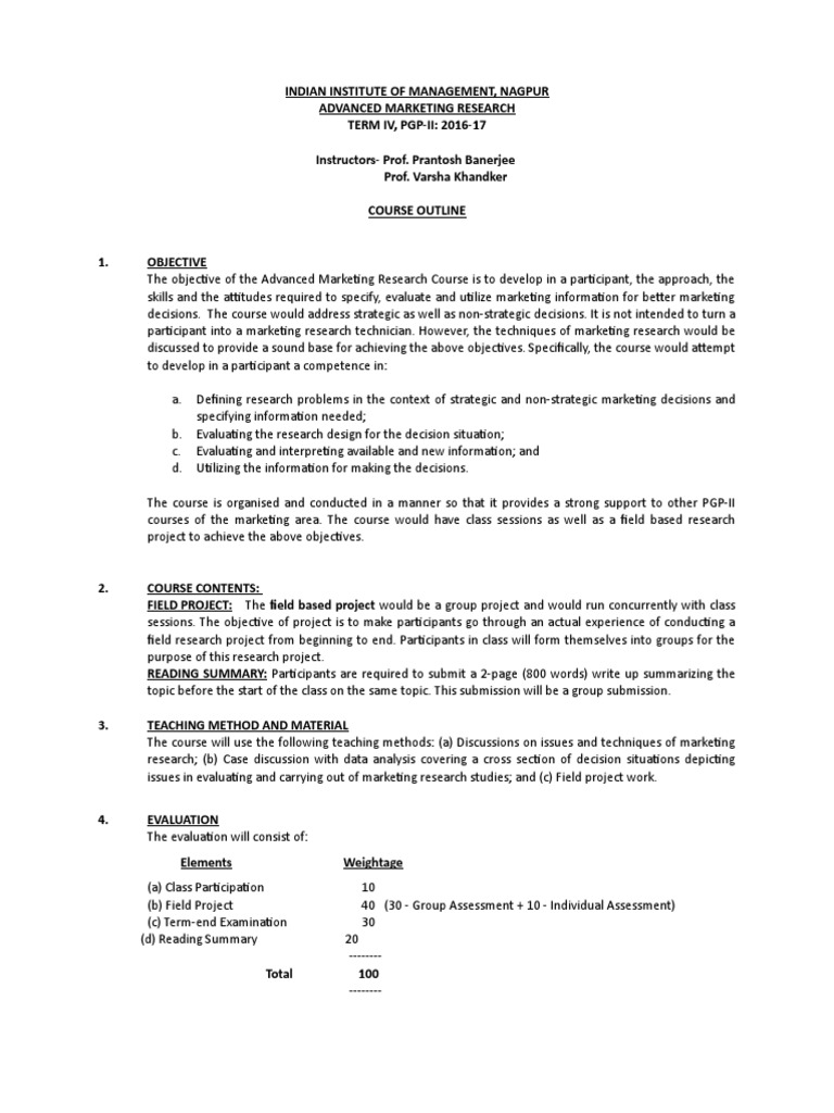 Advanced Marketing Research - 2017-18 | PDF | Marketing Research ...