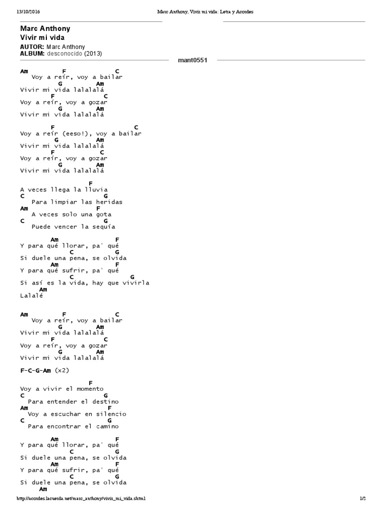 Marc Anthony, Vivir Mi Vida - Letra y Acordes | PDF | Música grabada | Ocio
