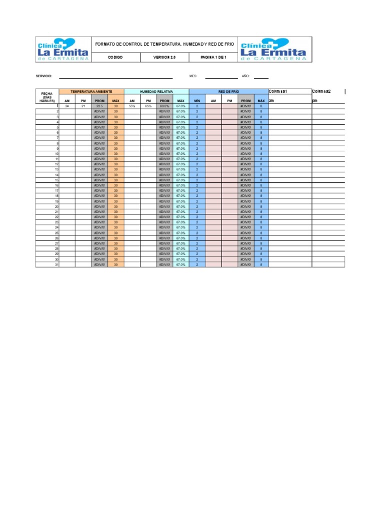 Formato de Control de Temperatura, Humedad y Red de Frio-Sistematizado ...