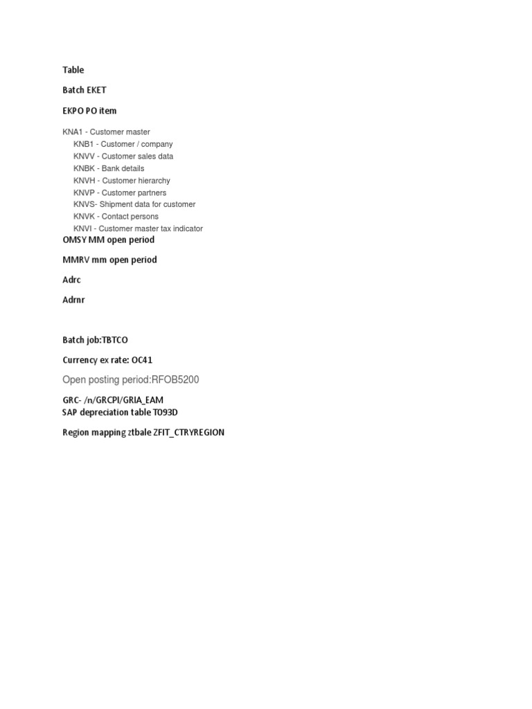 Batch EKET EKPO PO Item: Open Posting period:RFOB5200 | PDF