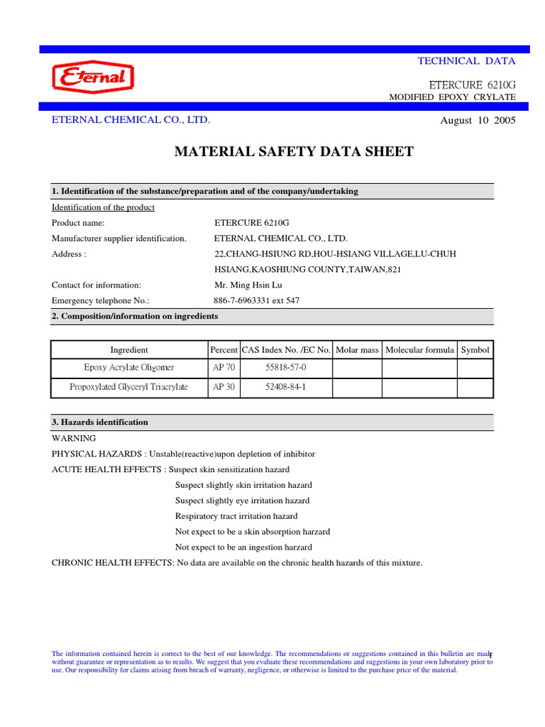 Etercure 6210G - MSDS | PDF | Firefighting | Water