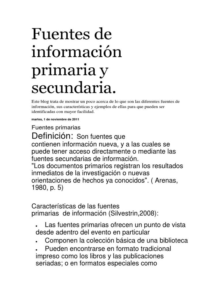 Fuentes de Información Primaria y Secundaria | PDF | Libros | Educación ...