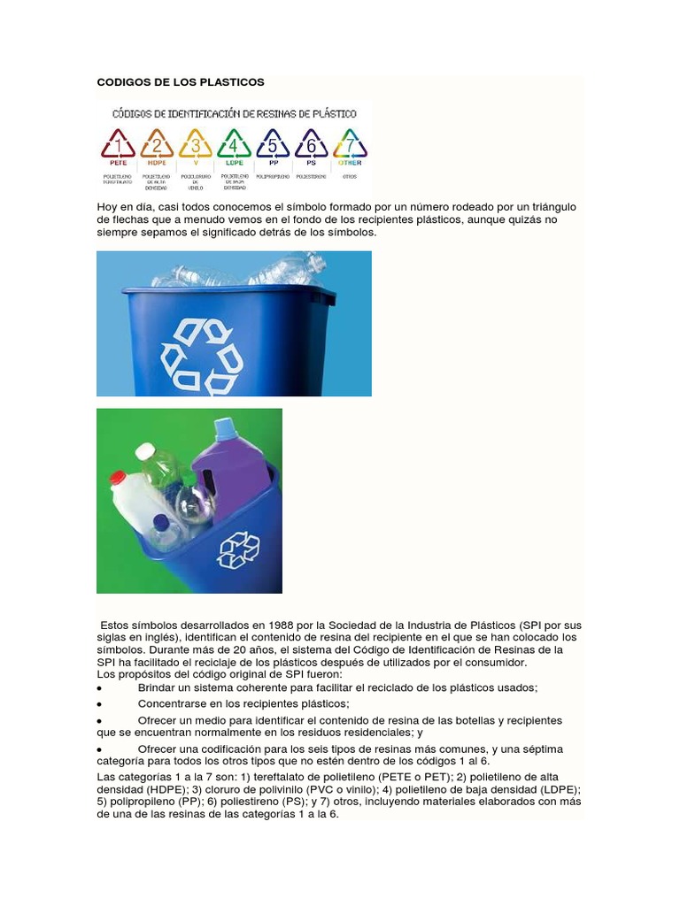 Códigos de Identificación de Plásticos | PDF | El plastico | Reciclaje