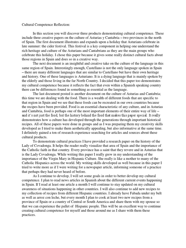 Span 493 Cultural Competence Reflection | PDF | Spain | Human Communication