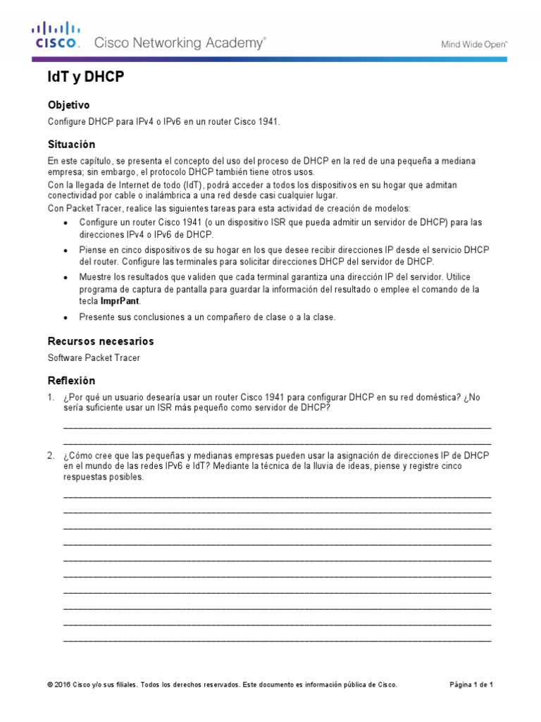 8.3.1.1 IoE and DHCP Instructions | PDF | Dirección IP | Enrutador (Computación)