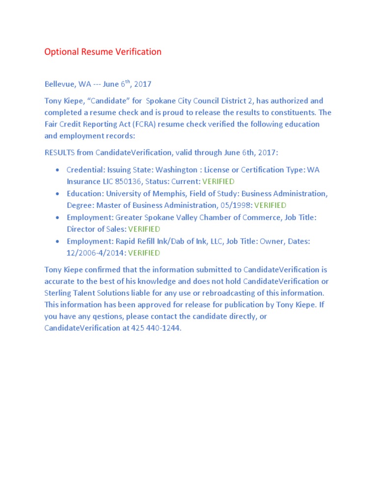 Optional Resume Verification: Verified Verified Verified Verified | PDF ...