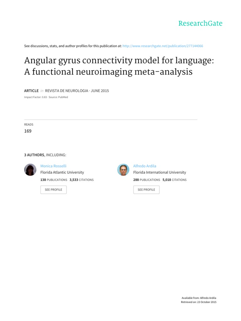 2015 Rosselli Et Al Modelo de Conectividad de La Circunvolución Angular | PDF | Hemisferio ...