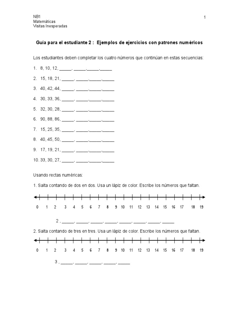 Ejemplos de Ejercicios Con Patrones Numéricos