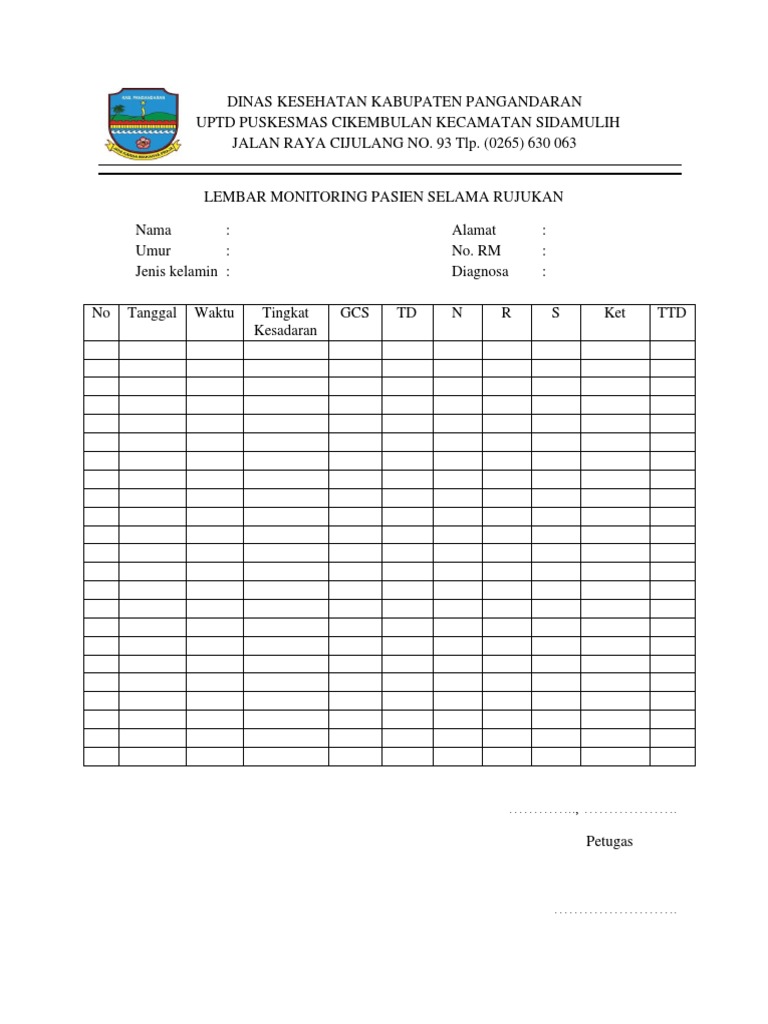 Format Monitoring Pasien Selama Proses Rujukan | PDF