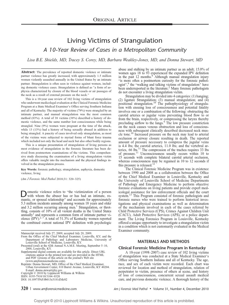 Living Victims of Strangulation | PDF | Medicine | Causes Of Death