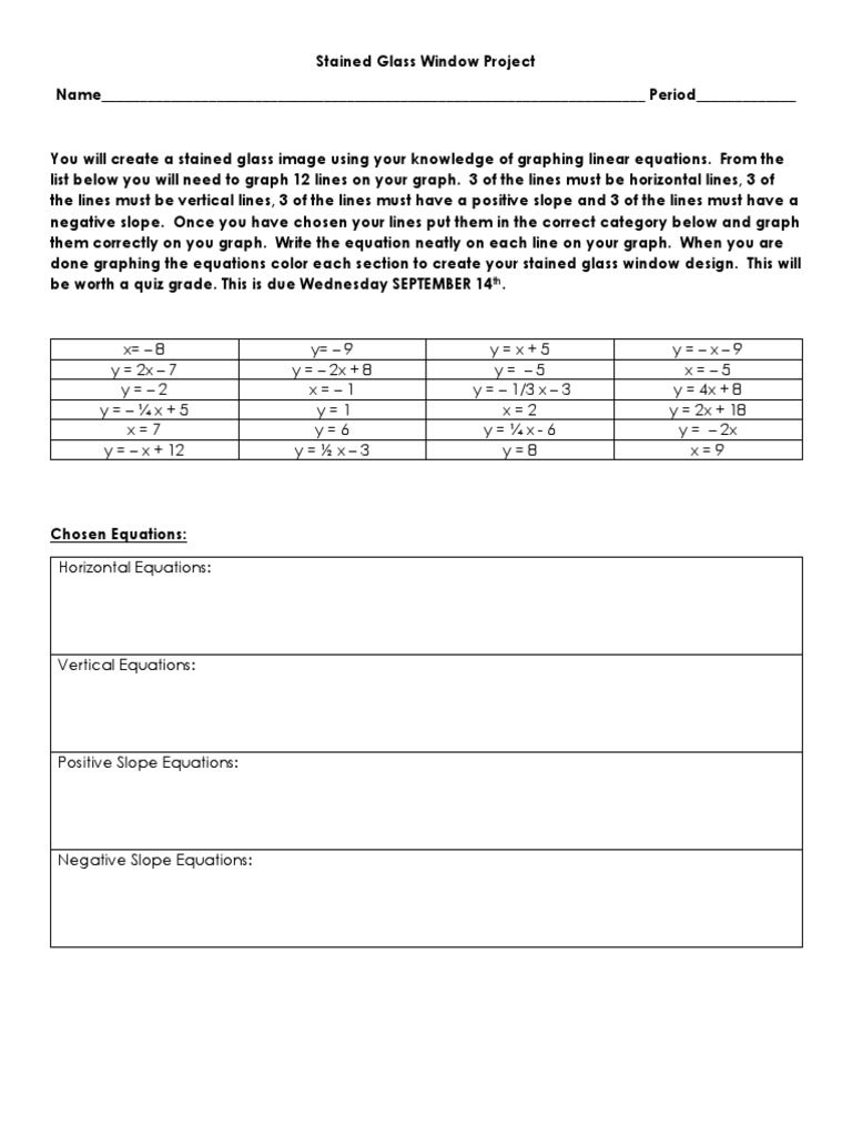 Stained Glass Window Project - Graphing Lines | PDF
