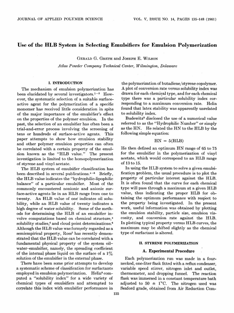 Emulsifier Selection for Polymers | PDF | Emulsion | Polymerization