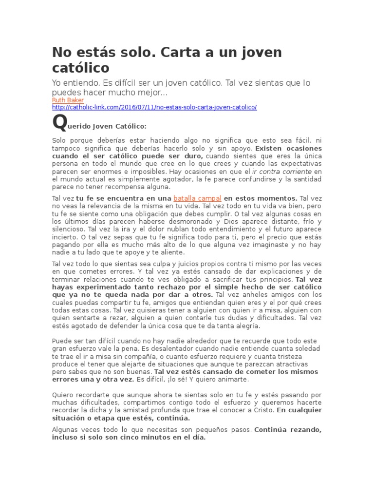 Carta a Un Joven Catolico | Fe | Iglesia católica Carta a Un Joven Catolico | Fe | Iglesia católica