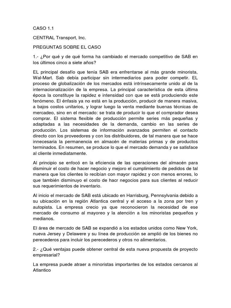CASO 1 Central Transport Inc | PDF | Probabilidad | Mercado (economía)