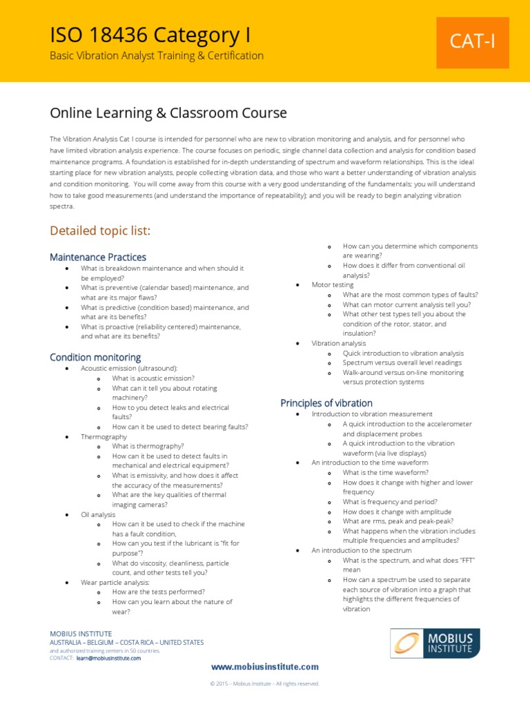ISO 18436 Category I Vibration Analyst Training Topics | PDF | Physics ...