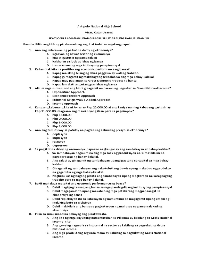 3rd Grading Period in AP Grade 10 | PDF