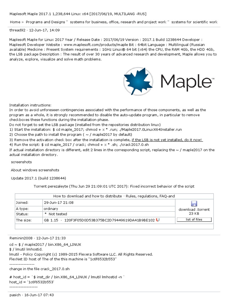Maplesoft Maple 2017.1 1,238,644 Linux x64 (2017!06!19, MULTILANG - RUS) - RuTracker | PDF ...