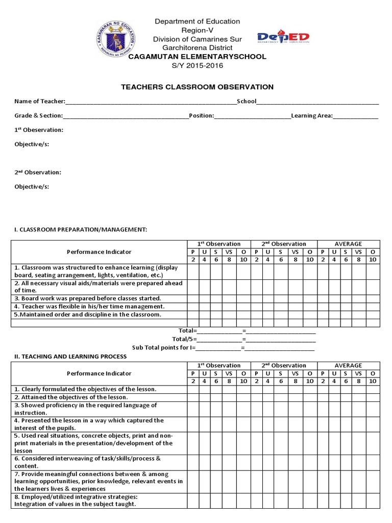 Observation Sheet | PDF | Educational Assessment | Teachers