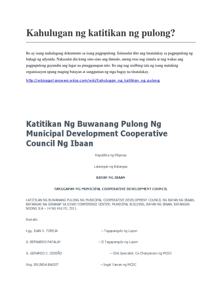 Kahulugan NG Katitikan NG Pulong | PDF