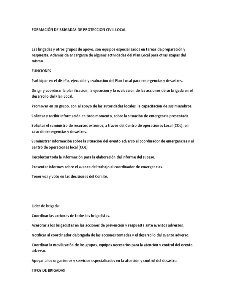 Formación de Brigadas de Proteccion Civil Local | PDF | Defensa Civil | Recursos humanos