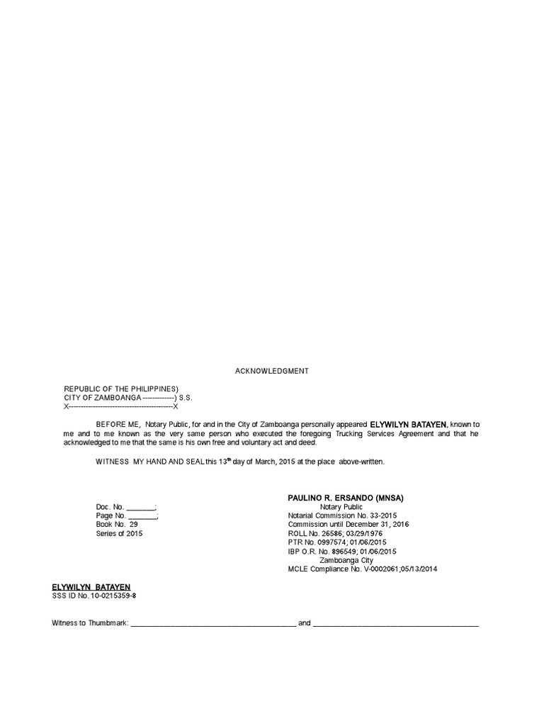 Notarial Acknowledgment Sample Philippines | PDF | Government And ...