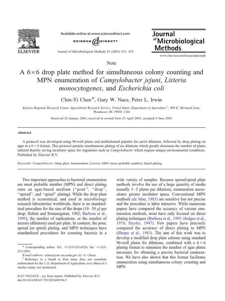 6x6 Drop Plate Method for Bacterial Enumeration | PDF | Colony Forming ...