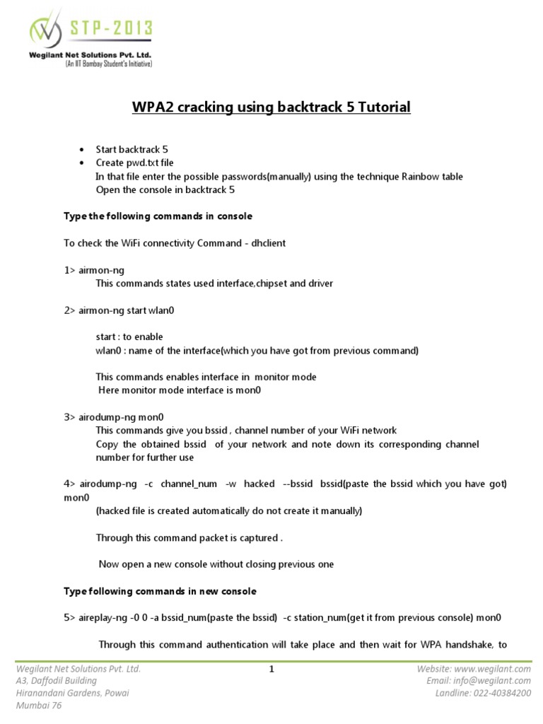 WPA2 Cracking Tutorial | PDF | Password | Command Line Interface