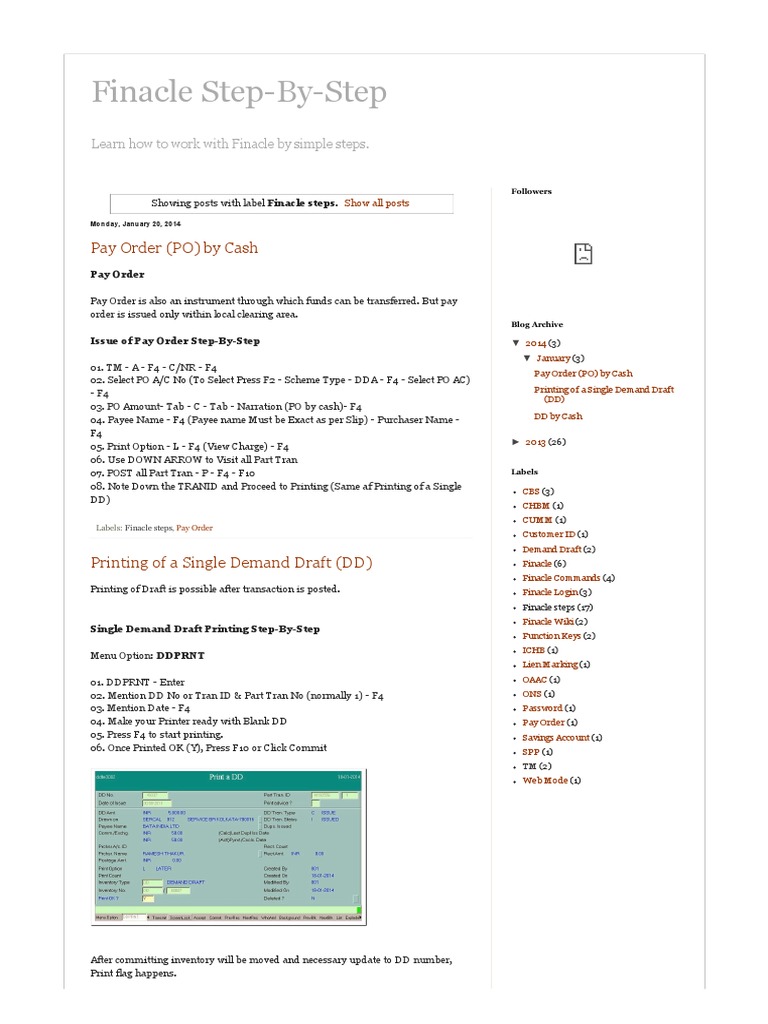 Finacle Step-By-Step: Issue Pay Orders, Demand Drafts, and Process Stop Payments | PDF | Cheque ...