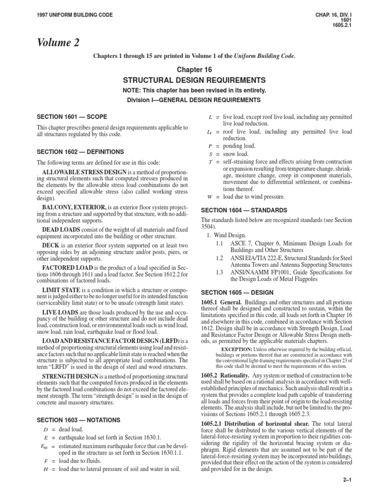 Uniform Building Code Volume 2 1997 PDF | PDF | Structural Load | Wall