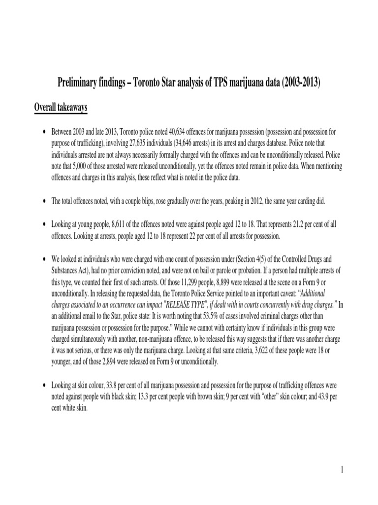 Preliminary Findings - Toronto Star Analysis | PDF | Arrest | Crime ...