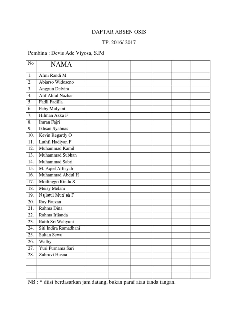 Daftar Absen Osis | PDF