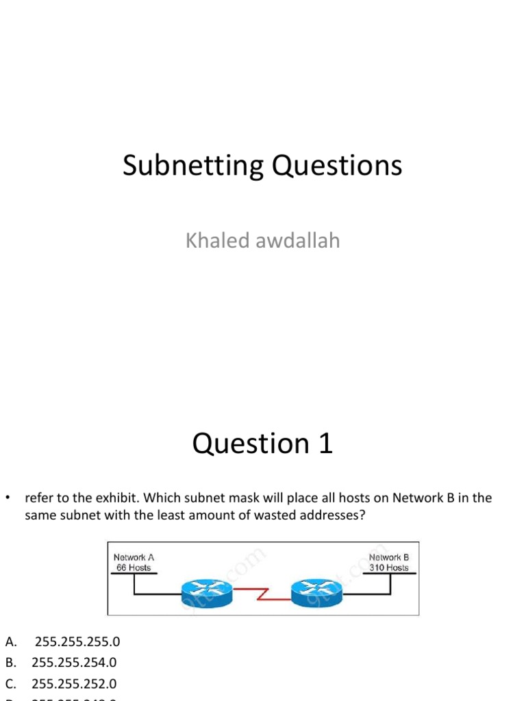 Subnetting Questions 1 Pdf Ip Address Gateway Telecommunications