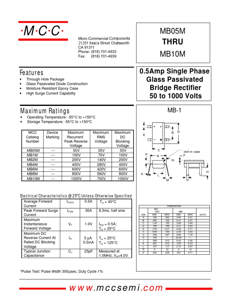 MB10M Bridge Rectifier | Download Free PDF | Rectifier | Electronics