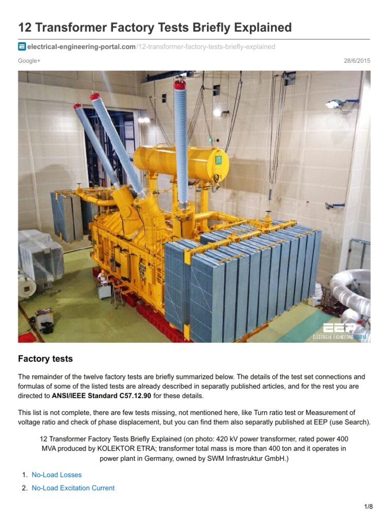 12 Transformer Factory Tests Briefly Explained | PDF | Transformer ...