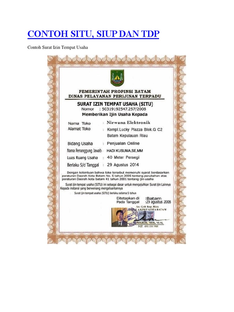 Contoh Surat Izin Usaha dan TDP | PDF
