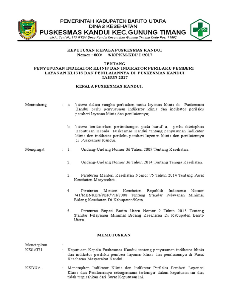 9.1.2.3 SK Penyusunan Indikator Klinis Dan Indikator Perilaku Pemberi ...