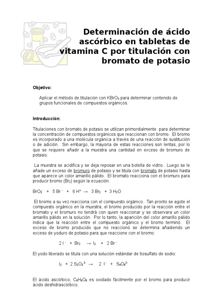 Lab 7 Determinaciccon Bromato de Potasio | PDF | Valoración | Química