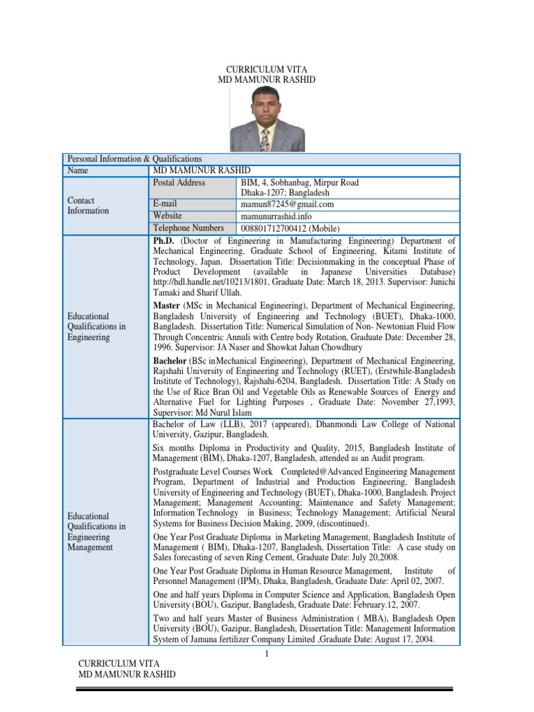 CV DR Mamunur Rashid 2017 | PDF