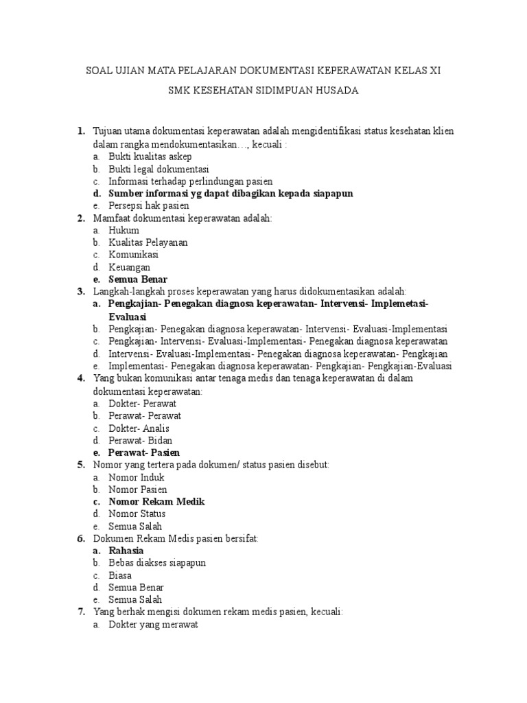 Soal Ujian Mapel Dokep | PDF