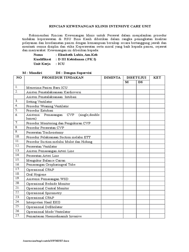 RKK Perawat PK I Icu Elisabeth Lubis | PDF
