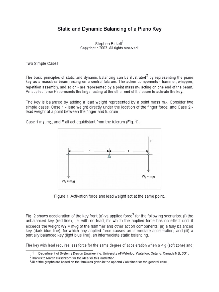 Static and Dynamic Balancing of A Piano Key | PDF | Force | Torque