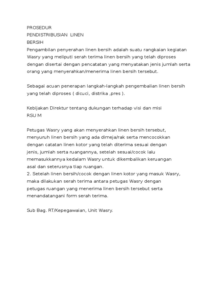 SOP Pengembalian Linen Bersih Ke Ruangan | PDF