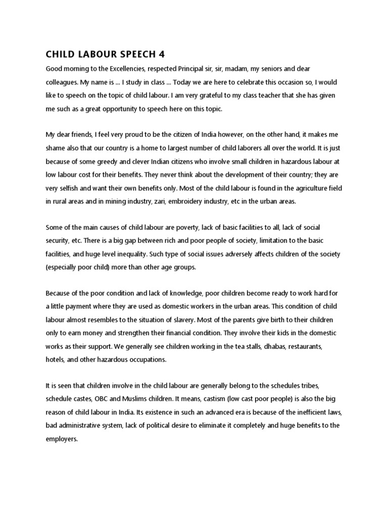 Child Labour Speech 4 | PDF | Child Labour | Poverty