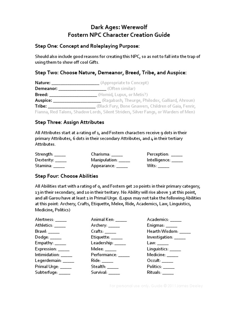 Rank 2 Garou NPC Character Creation Guide | PDF | Role Playing | Gaming