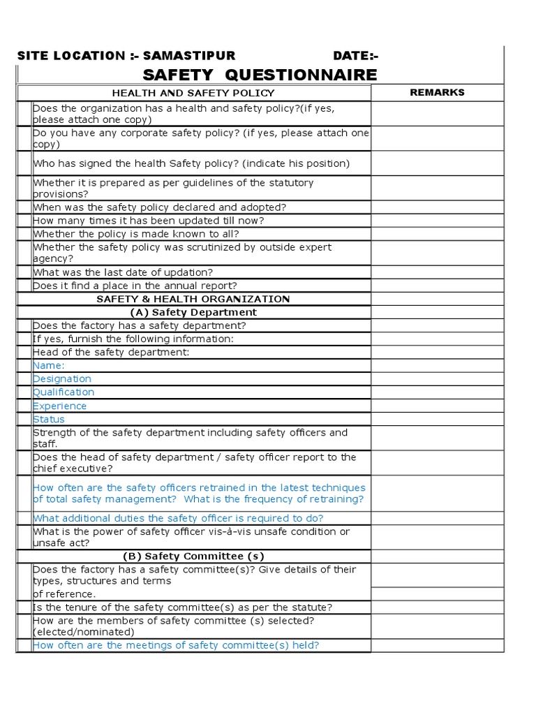 Safety Visit Questionare Power Plant | PDF | Personal Protective ...