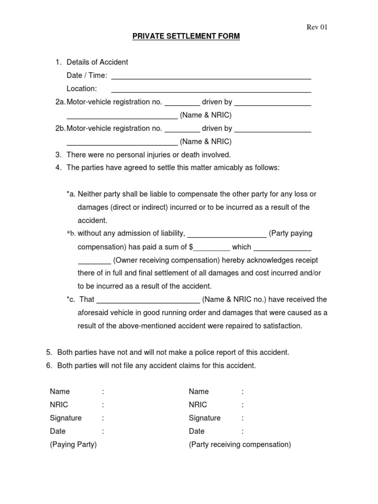 Private Settlement Form | PDF
