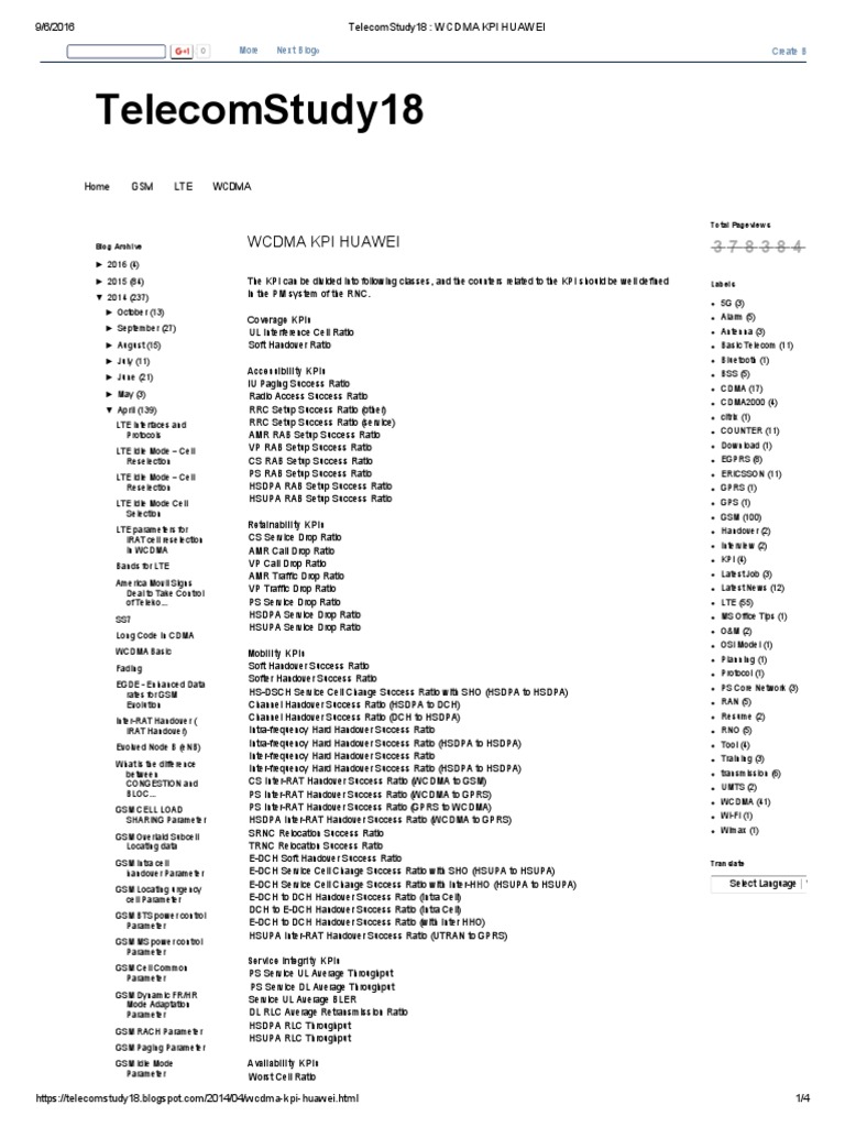 Wcdma Kpi Huawei | PDF | High Speed Packet Access | Gsm