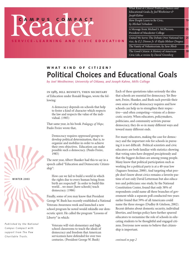 Reader: Political Choices and Educational Goals | PDF | Citizenship ...