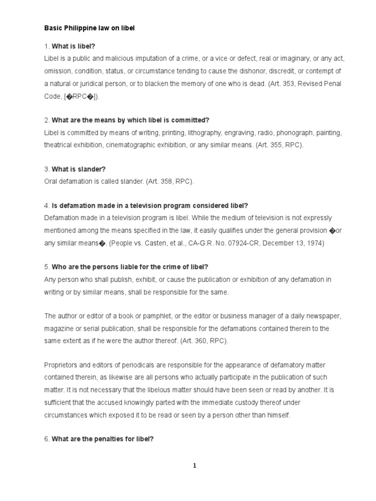 Basic Philippine Law On Libel | PDF | Defamation | Criminal Justice