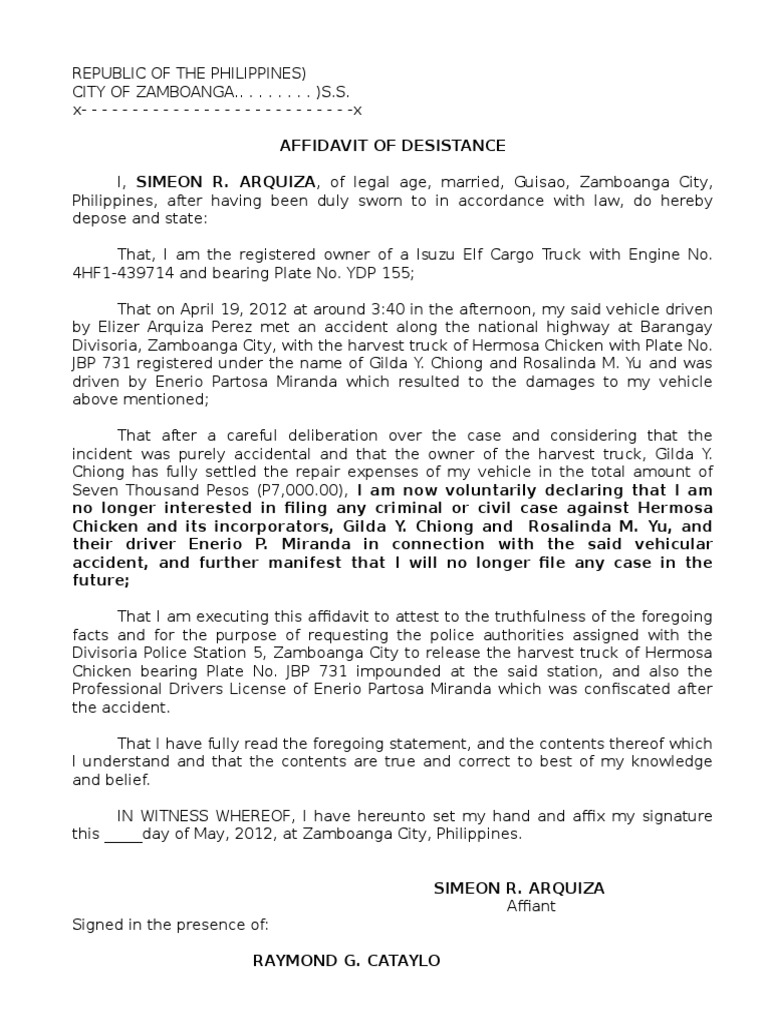 Affidavit of Desistance | PDF | Affidavit | Criminal Law